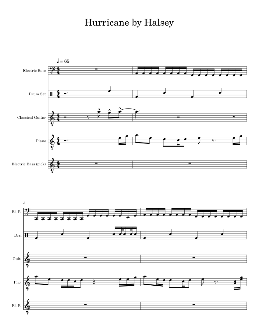 Hurricane - Halsey Sheet music for Piano, Guitar, Bass guitar, Drum ...