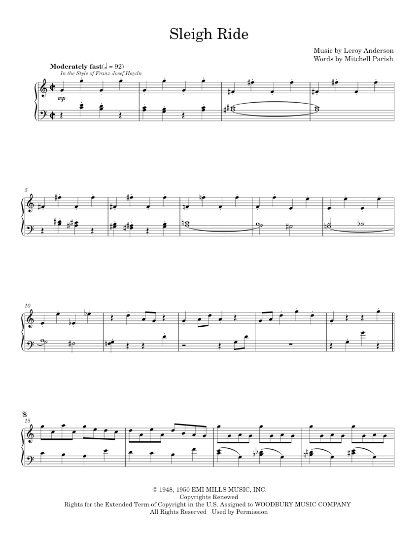 Play Official version of Sleigh Ride Sheet Music by Leroy Anderson for ...