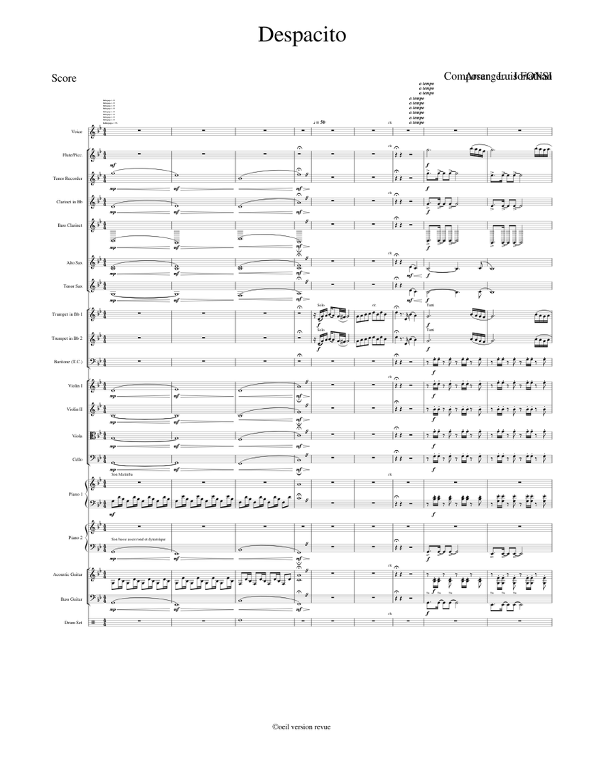 Despacito revue Sheet music for Piano, Vocals, Flute, Clarinet in b ...