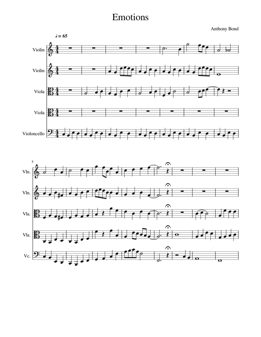 Emotions Sheet music for Violin, Viola, Cello (String Quintet ...