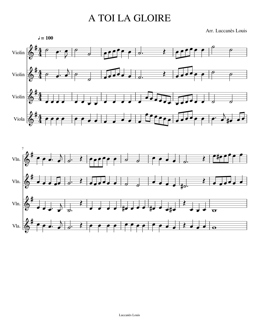 A TOI LA GLOIRE Sheet music for Violin, Viola (Mixed Quartet) | Musescore.com