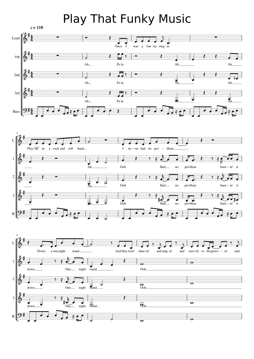 Play That Funky Music Sheet music for Bass voice, Vocals (Choral ...