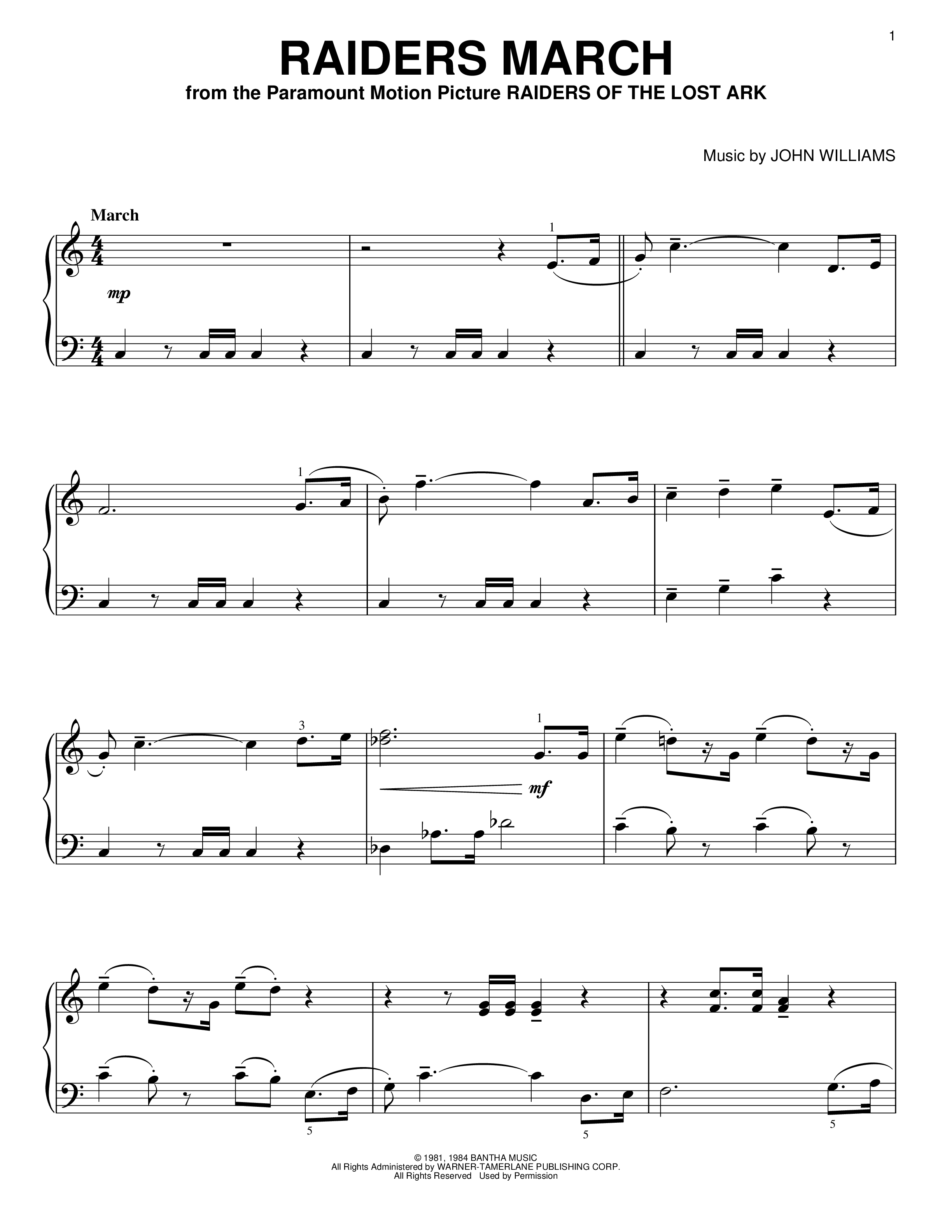 Play Official version of Raiders March Sheet Music by John Williams for ...