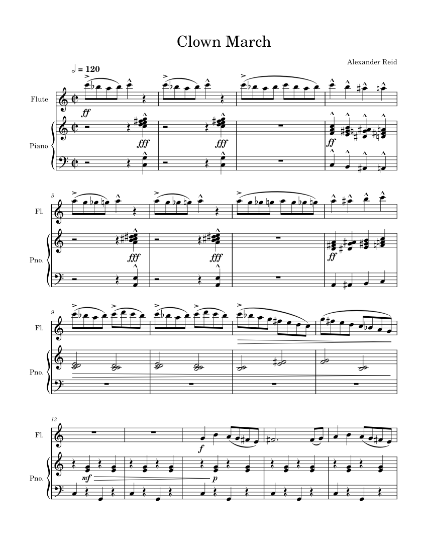 Clown March Sheet Music for Piano, Flute (Solo) | MuseScore.com