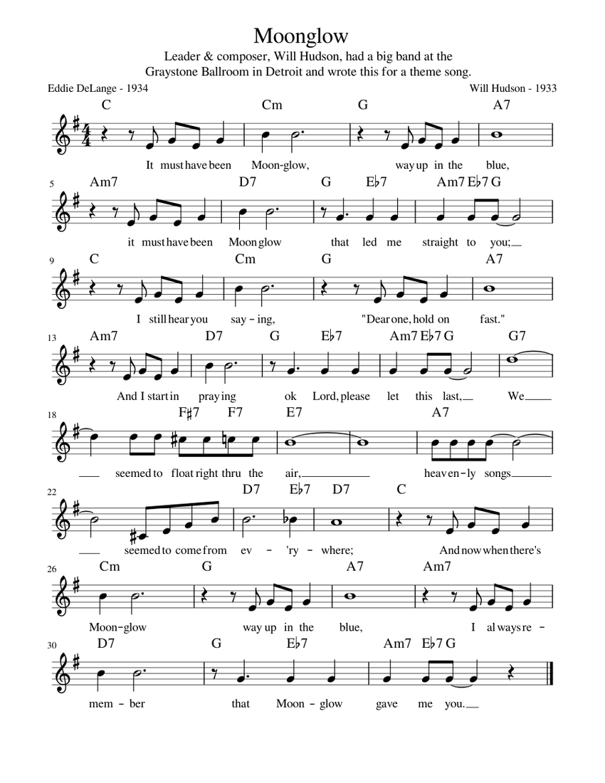 Moonglow Sheet music for Voice (other) (Solo) | Musescore.com
