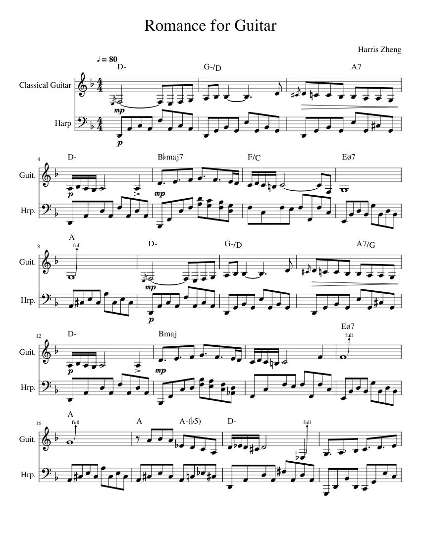 Romance_for_Guitar (Duet) Sheet music for Guitar, Harp (Mixed Duet ...