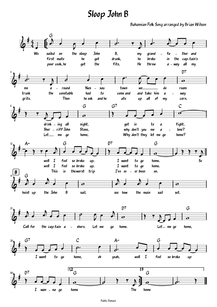Sloop John B (Lead sheet with lyrics ) Sheet music for Piano (Solo) Easy | Musescore.com