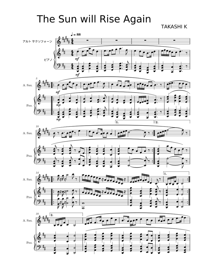 The Sun will Rise Again Sheet music for Piano, Saxophone alto (Mixed ...
