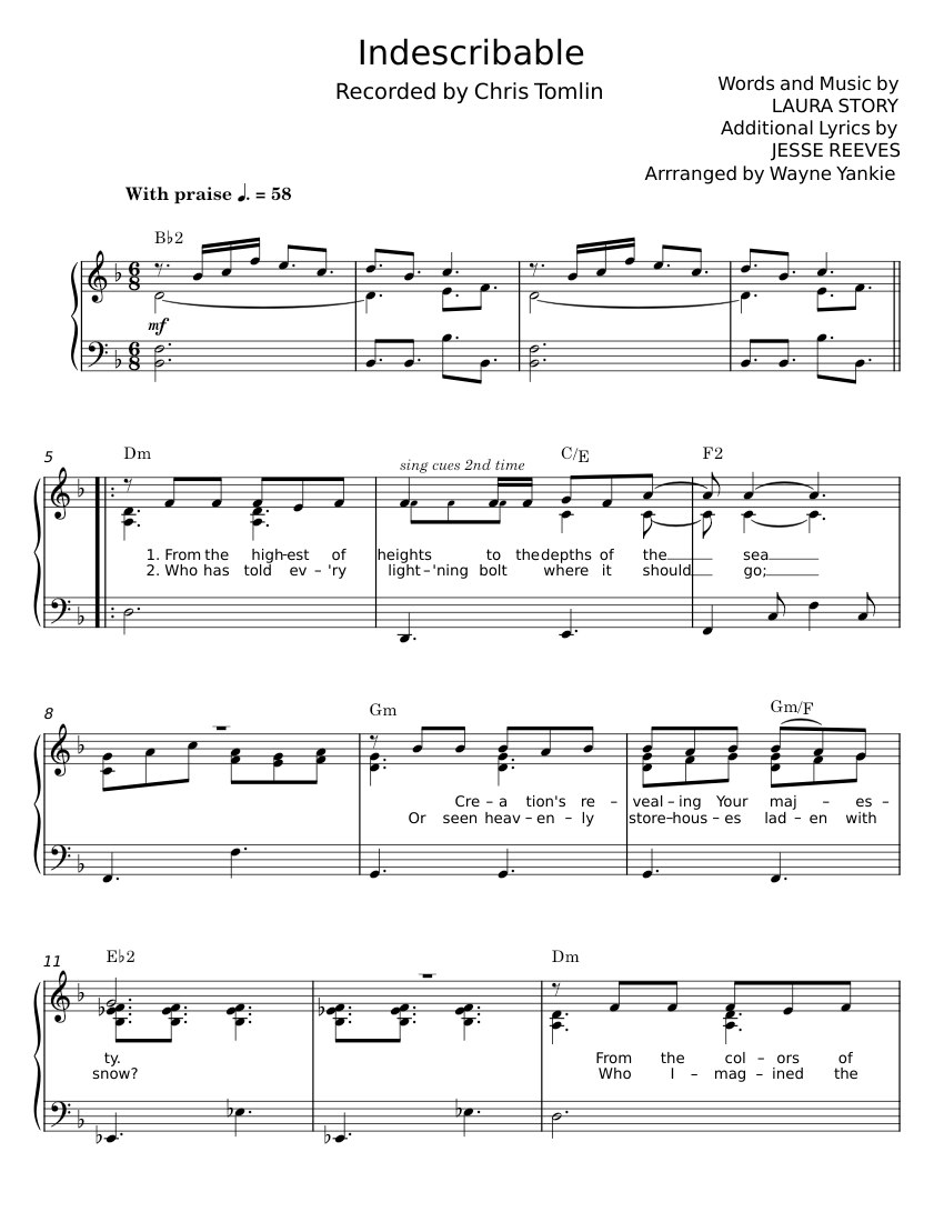 Indescribable - Chris Tomlin Sheet music for Piano (Solo) Easy | Musescore.com