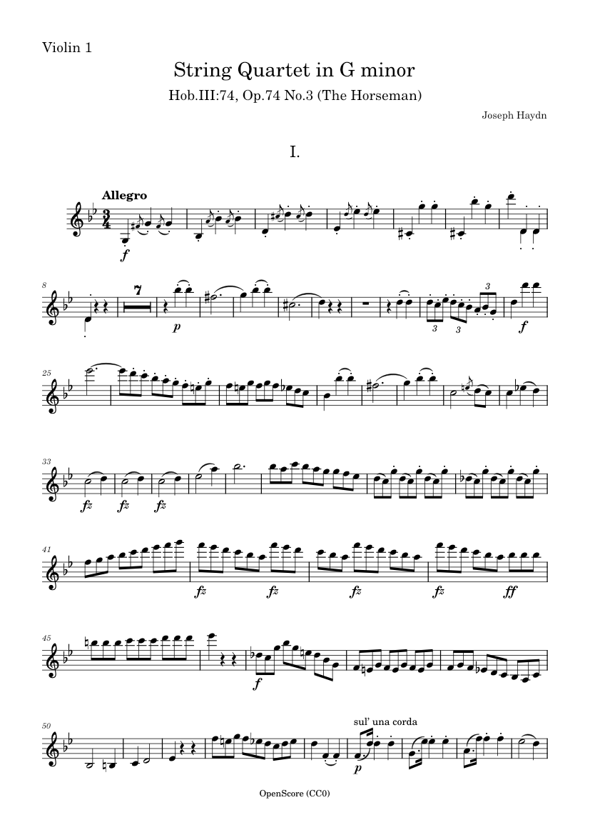 String Quartet in G minor, Hob.III 74, Op.74 No.3 (The Horseman) – Joseph Haydn - Violin 1 PART ...
