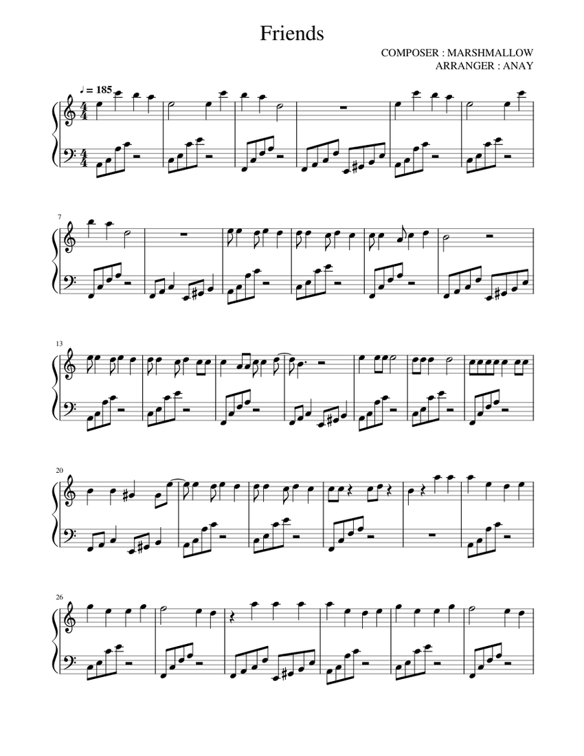 Friends l Marshmallow x Anne Maria l Original Song l Sheet music for ...