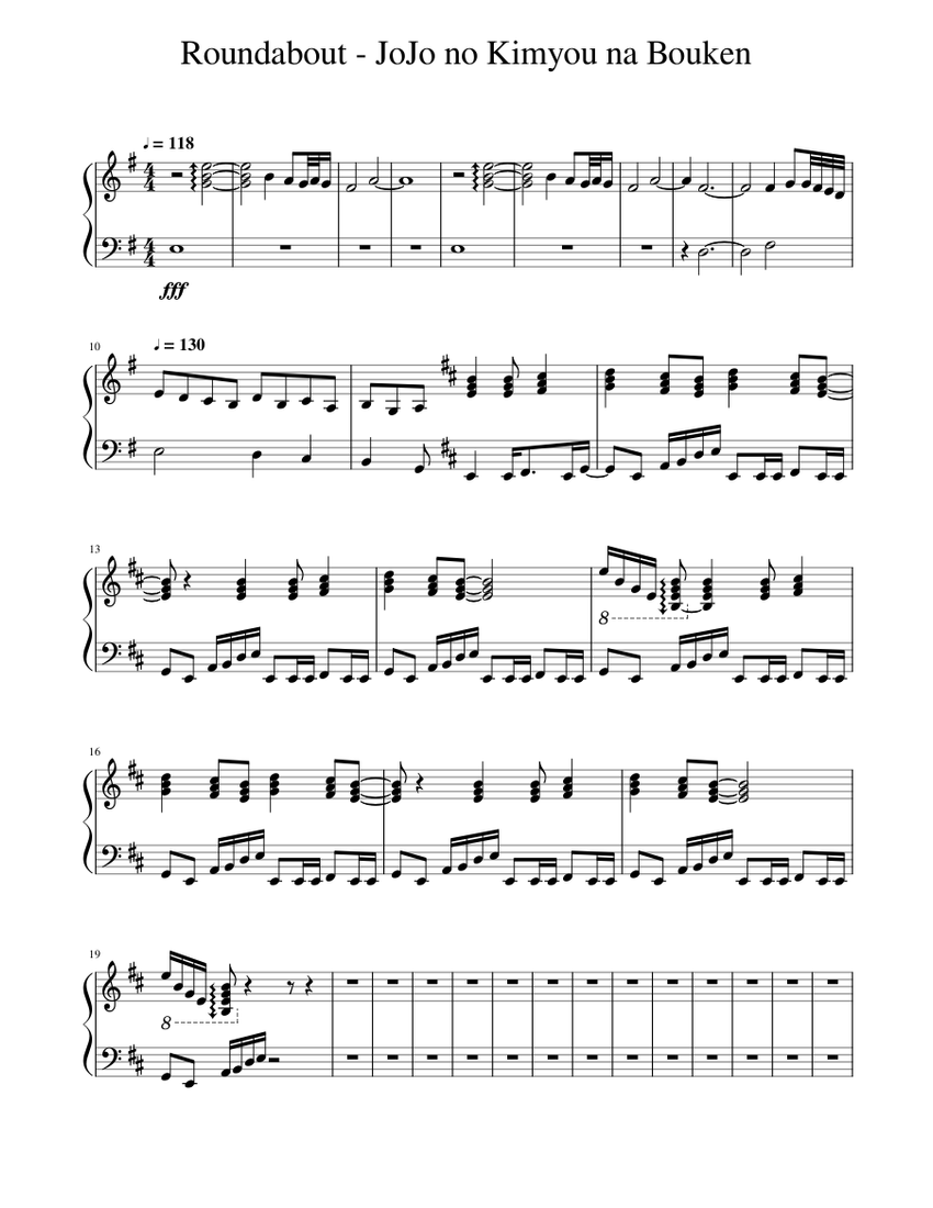 roundabout - jojo no kimyou na bouken Sheet music for Piano (Solo) Easy ...