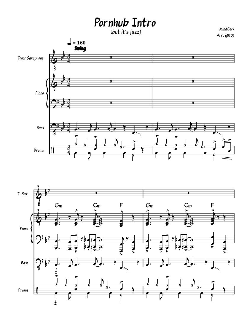 Pornhub Intro (but its jazz) Sheet Music for Piano, Saxophone tenor ...
