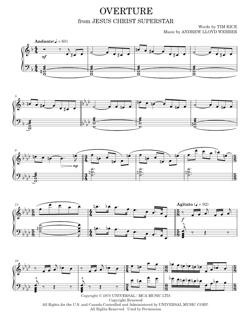 Play Official version of Overture sheet music by Andrew Lloyd Webber ...