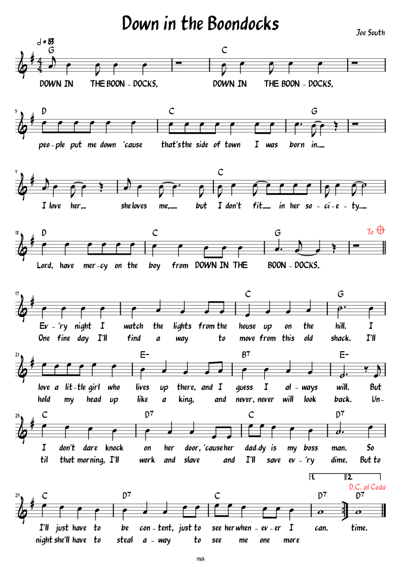 Down in the Boondocks Sheet music for Piano (Solo) Easy | Musescore.com