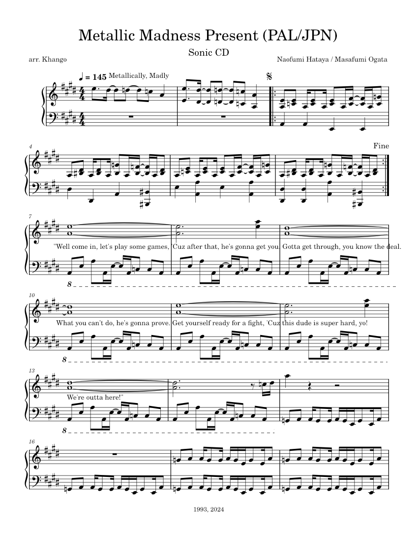 Metallic Madness Present (PAL/JPN) Sheet music for Piano (Solo ...