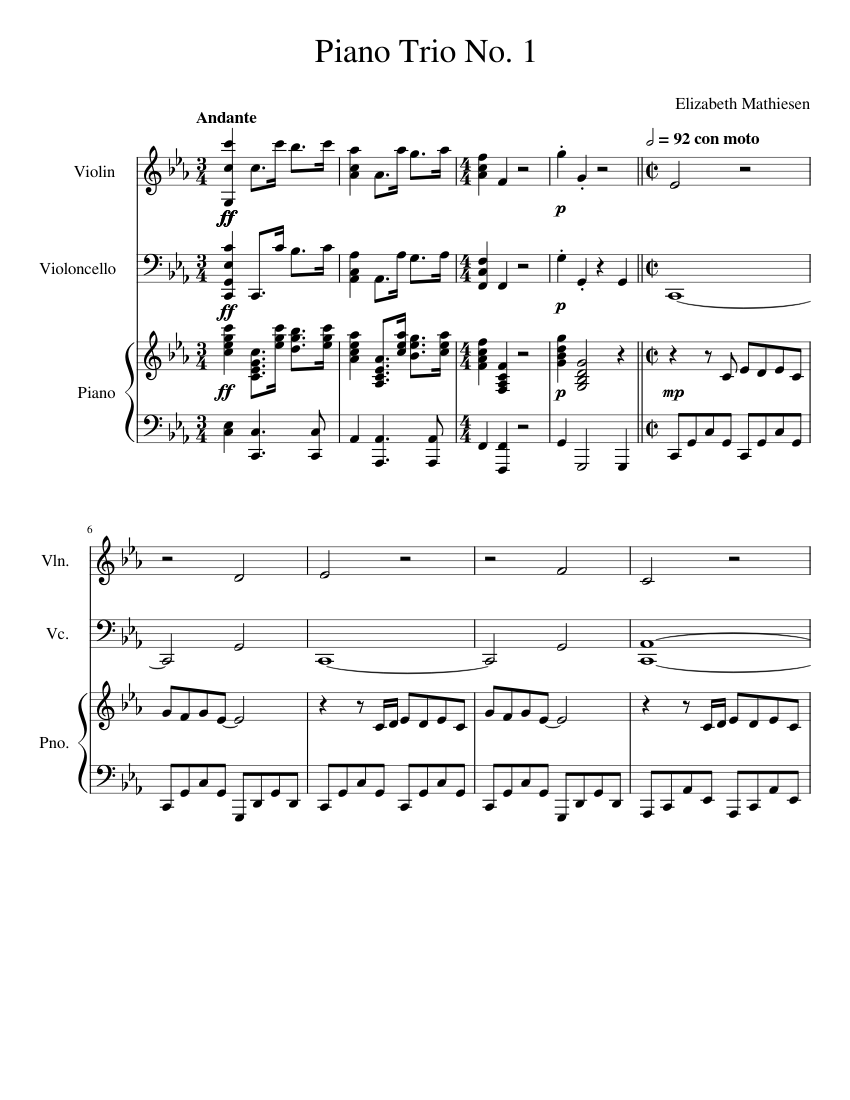 Piano Trio No. 1 Sheet music for Piano, Violin, Cello (Piano Trio ...