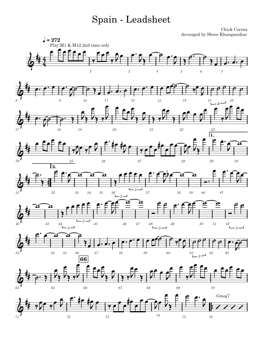 Spain – Chick Corea Spain Leadsheet Sheet music for Flute (Solo ...
