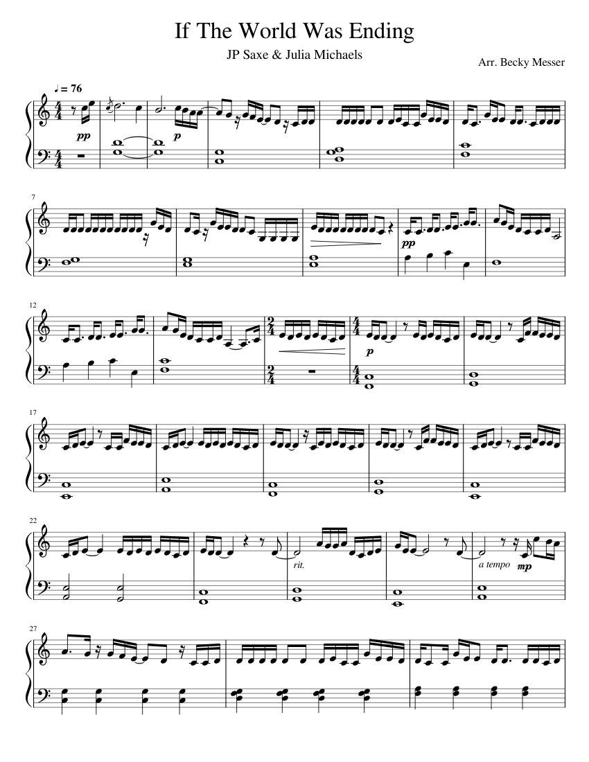 If The World Was Ending (int. piano solo) Sheet music for Piano (Solo ...