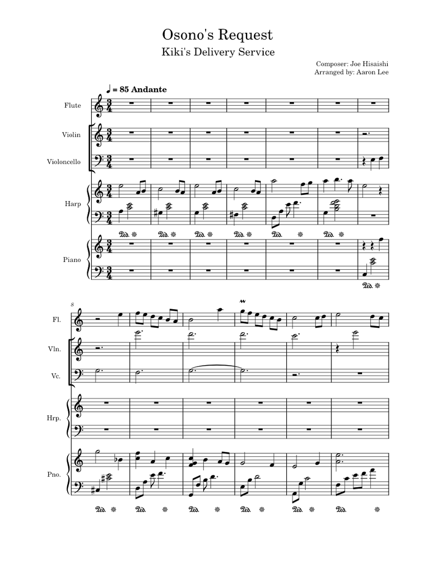 Osono's Request Sheet music for Piano, Flute, Violin, Cello & more instruments (Mixed Ensemble ...