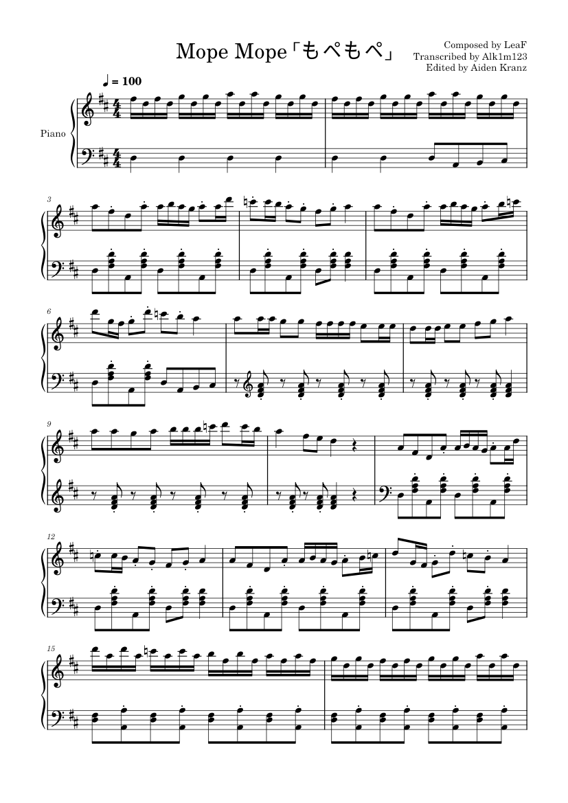 もぺもぺ (Mopemope) – Leaf Sheet Music for Piano (Solo) | MuseScore.com