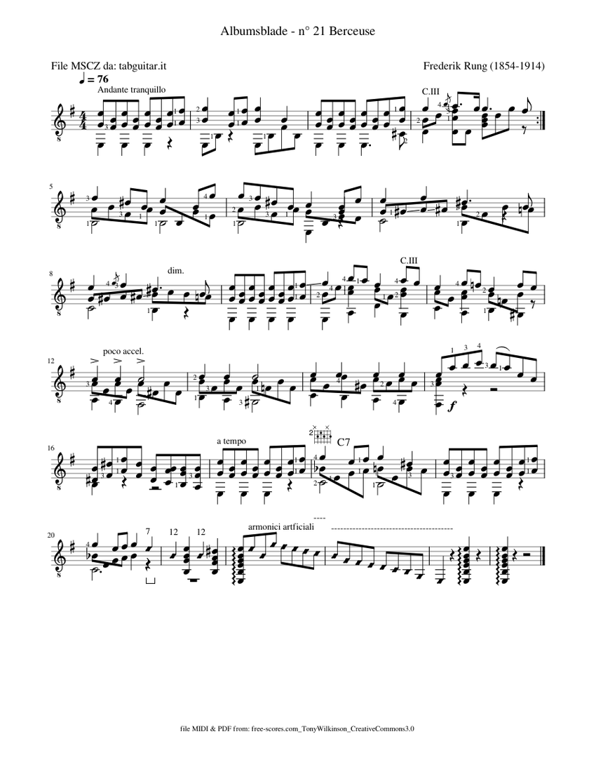 Rung Frederik - Albumsblade - n° 21 Berceuse Sheet music for Guitar (Solo) | Musescore.com