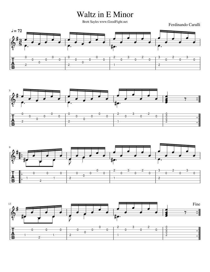 Waltz in E Minor Sheet music for Guitar (Solo) | Musescore.com