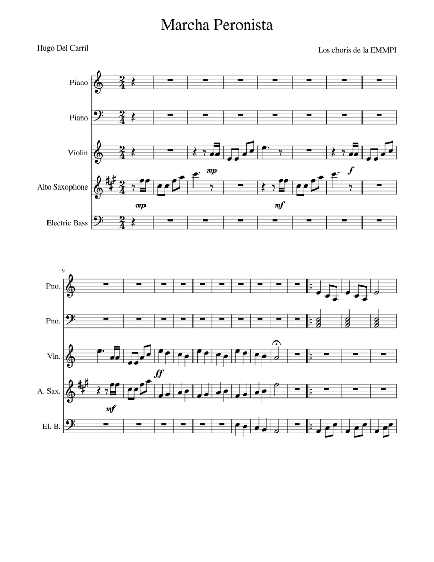 Marcha Peronista Sheet music for Piano, Saxophone alto, Violin, Bass ...