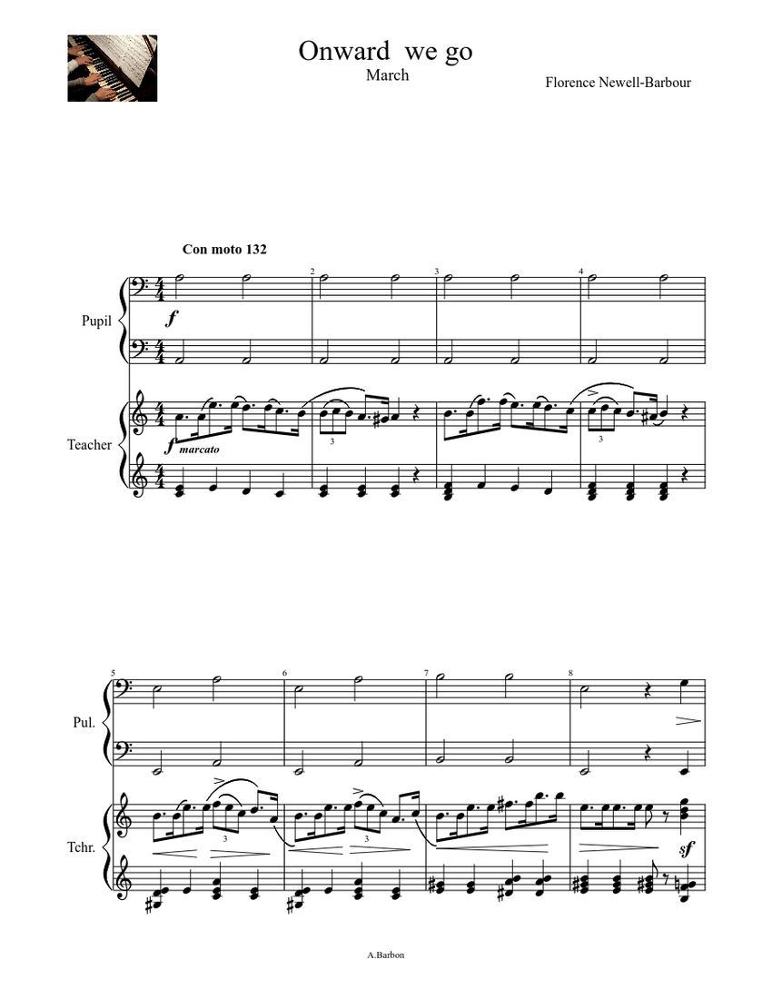 Onward we go Four hands F.Newell-Barbour - piano tutorial