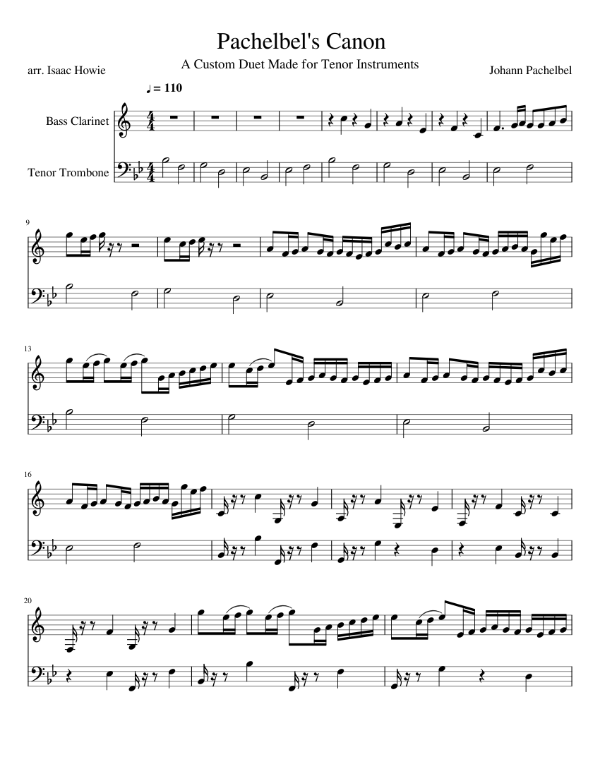 Pachelbel's Canon Sheet music for Trombone tenor, Clarinet bass (Mixed ...