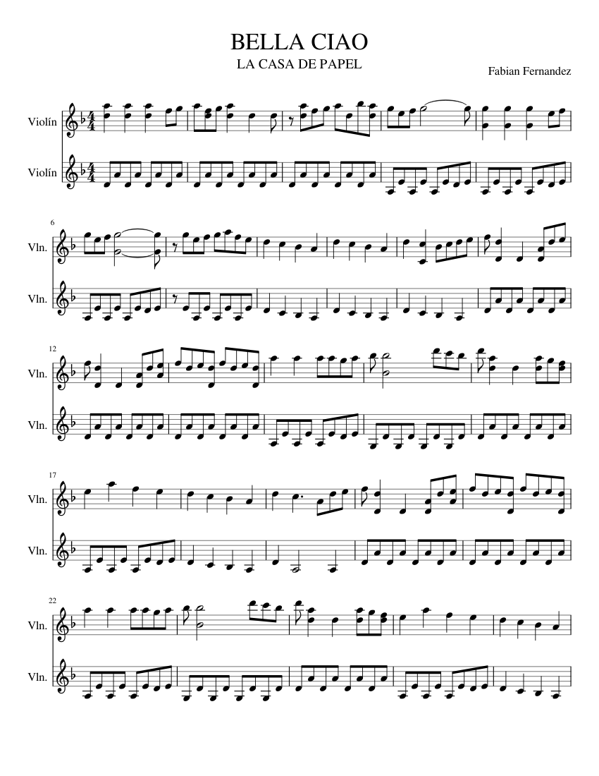 BELLA CIAO Sheet music for Violin (String Duet) | Musescore.com
