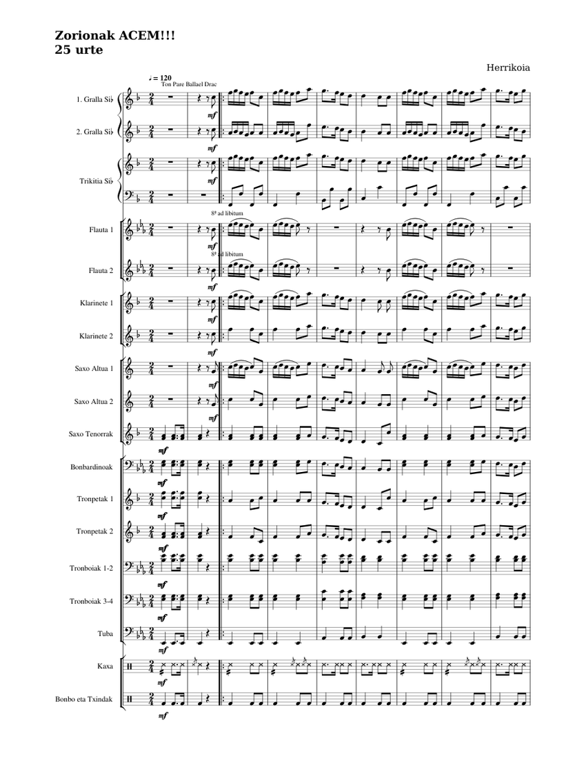 Zorionak ACEM Sheet music for Trombone, Accordion, Euphonium, Tuba ...