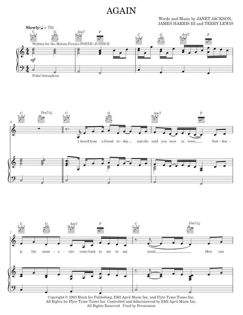 again Sheet music for Piano, Vocals by Janet Jackson Official ...
