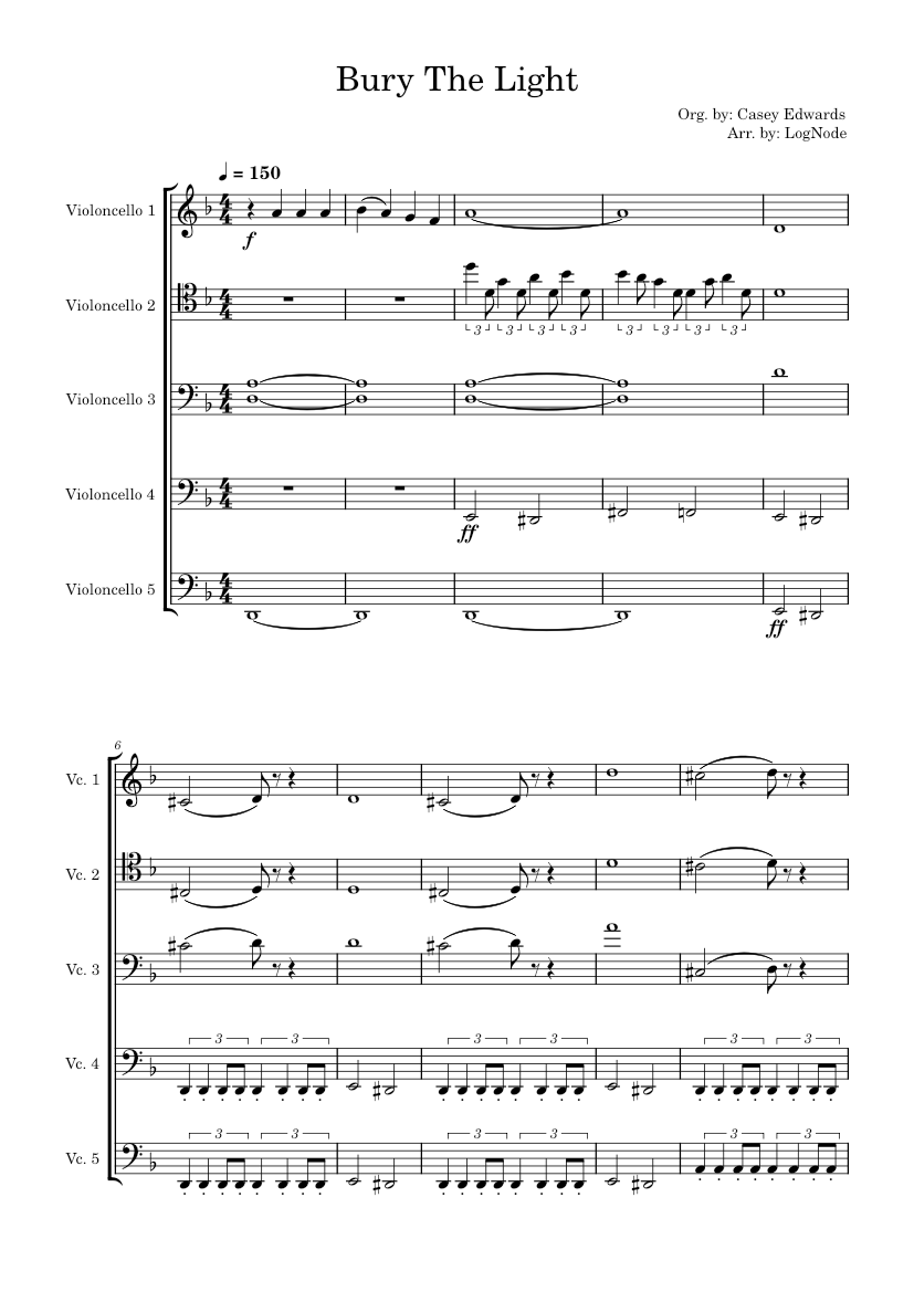 Bury The Light – Casey Edwards Sheet Music for Cello (Mixed Quintet ...