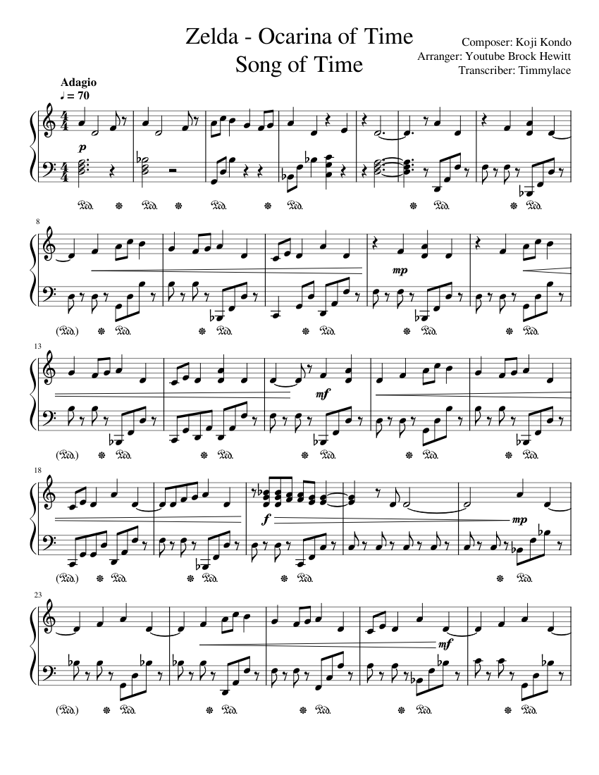 Zelda: Ocarina of Time - Song of Time Sheet music for Piano (Solo) Easy ...