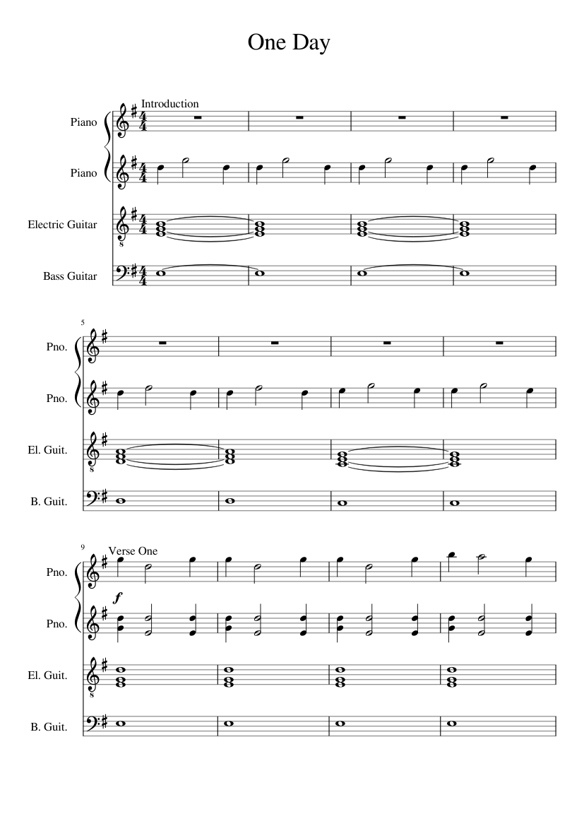 One day Sheet music for Piano, Guitar, Bass guitar (Mixed Quartet ...