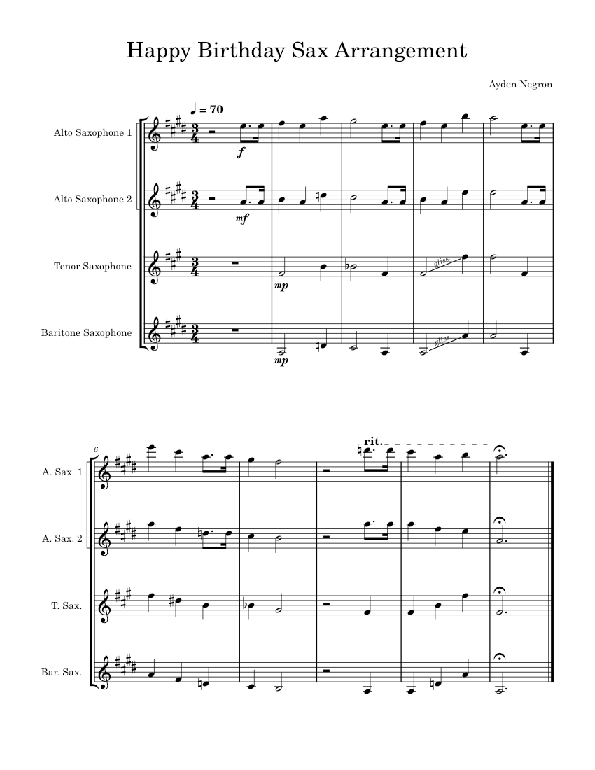 Happy Birthday Sax Arrangement Sheet music for Saxophone alto ...