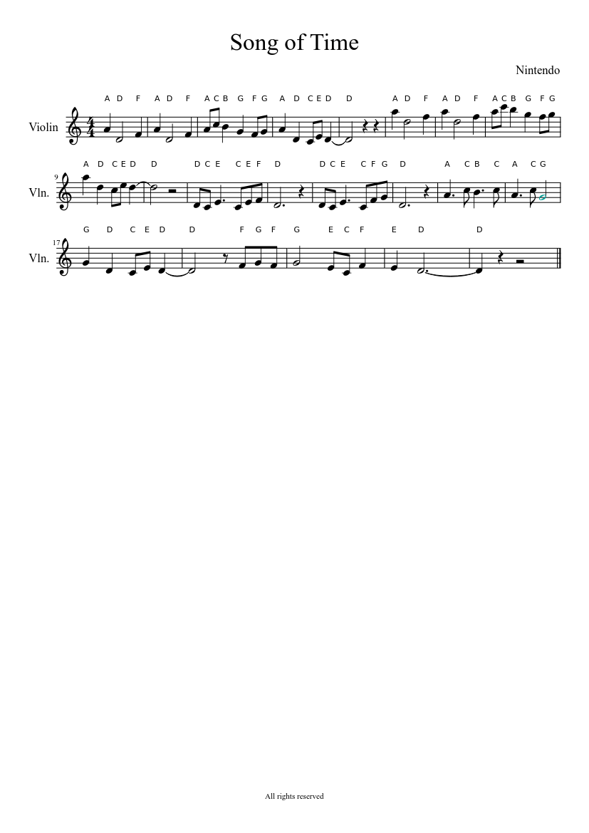 Song of Time Sheet music for Violin (Solo) | Musescore.com