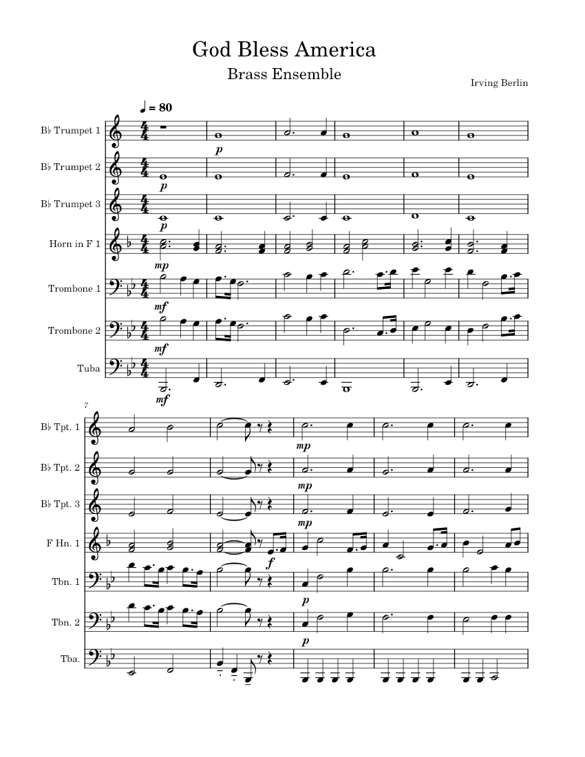 God bless america – Misc Traditional Sheet Music for Trombone, Tuba ...