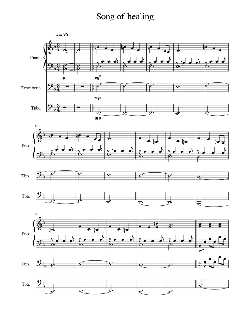 Song of healing Sheet music for Piano, Trombone, Tuba (Mixed Trio ...