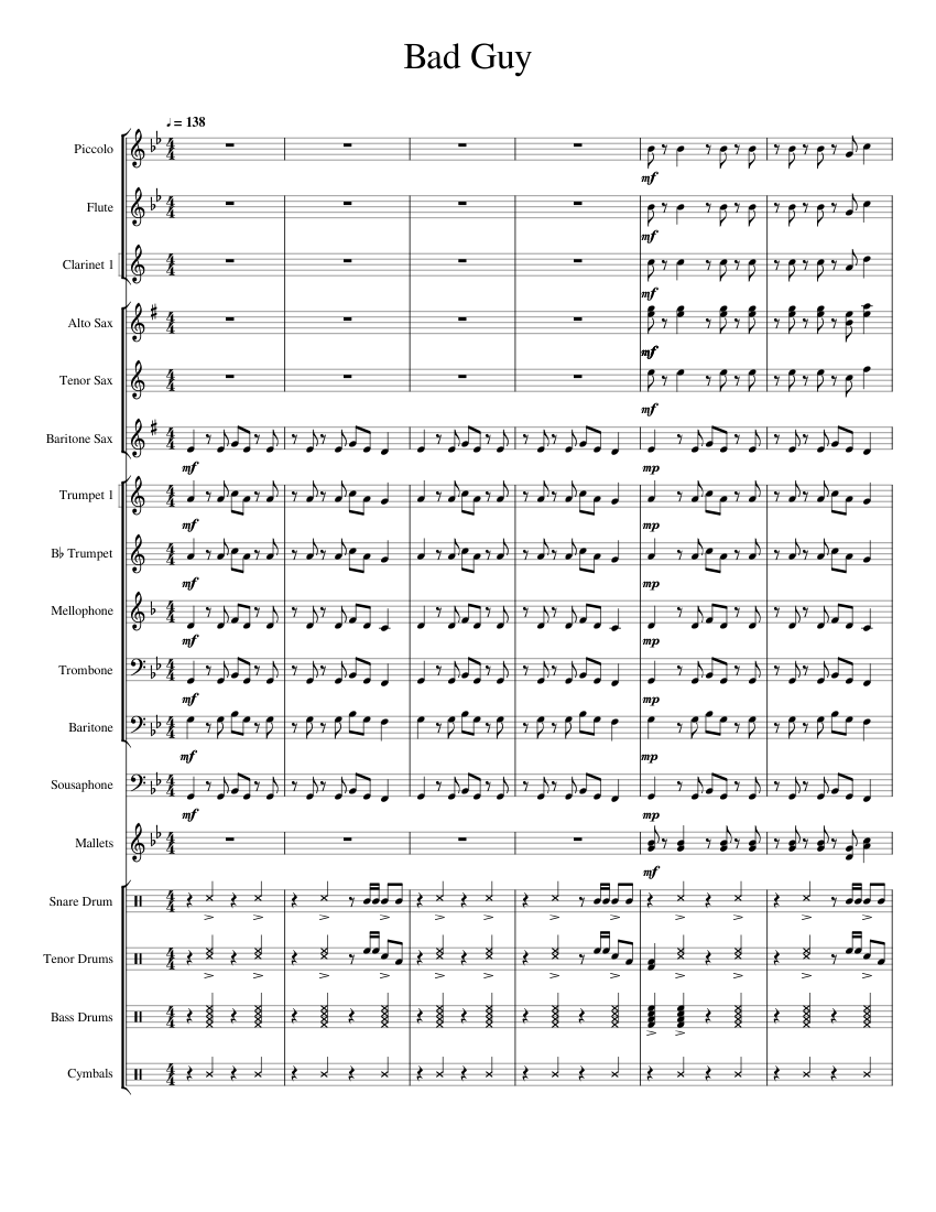 Bad Guy - Billie Eilish For Marching Band Sheet music for Trombone ...