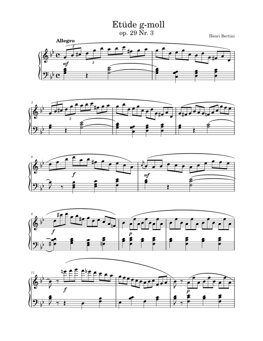 Henri Bertini - Etüde g-moll - op. 29 Nr. 3 Sheet music for Piano (Solo ...