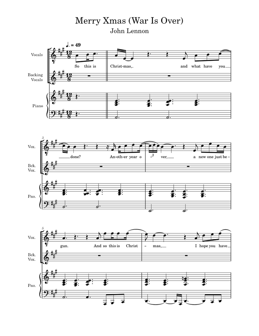 Happy Christmas (War Is Over) – John Lennon Sheet music for Piano ...