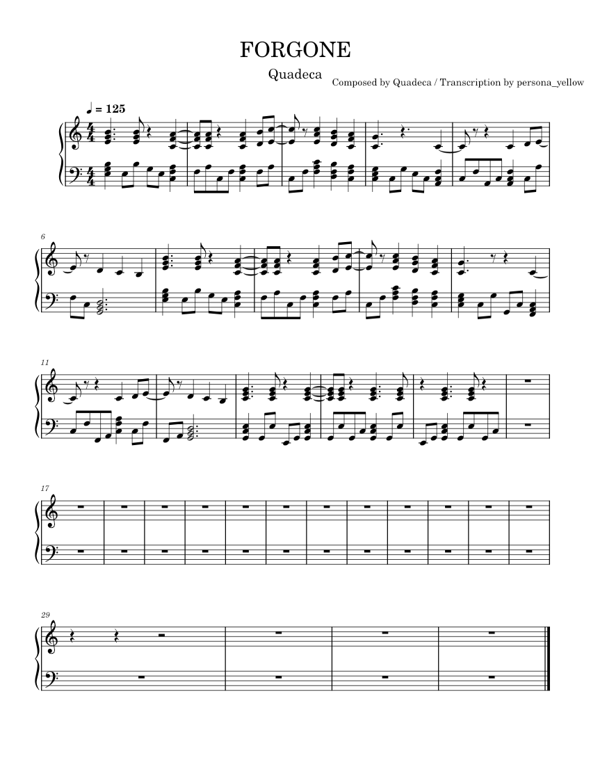 Forgone – Quadeca Sheet Music for Piano (Solo) Easy | MuseScore.com
