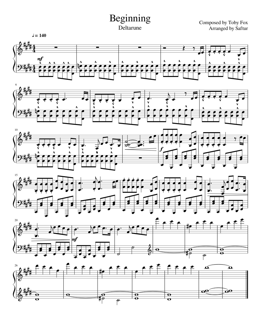 Deltarune - Beginning Sheet Music for Piano (Solo) | MuseScore.com