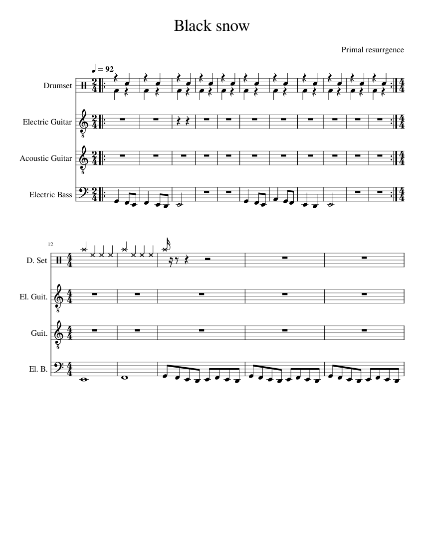 Black snow Sheet music for Guitar, Bass guitar, Drum group (Mixed ...