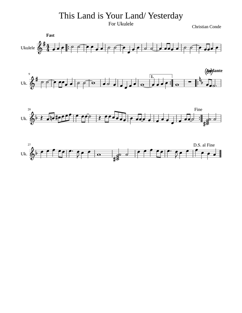 This Land is Your Land Yesterday Sheet music for Ukulele (Solo ...