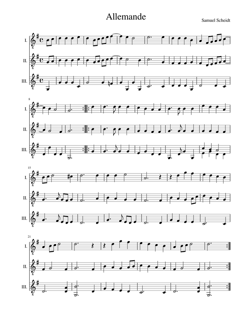 Allemande Sheet music for Guitar (Mixed Trio) | Musescore.com