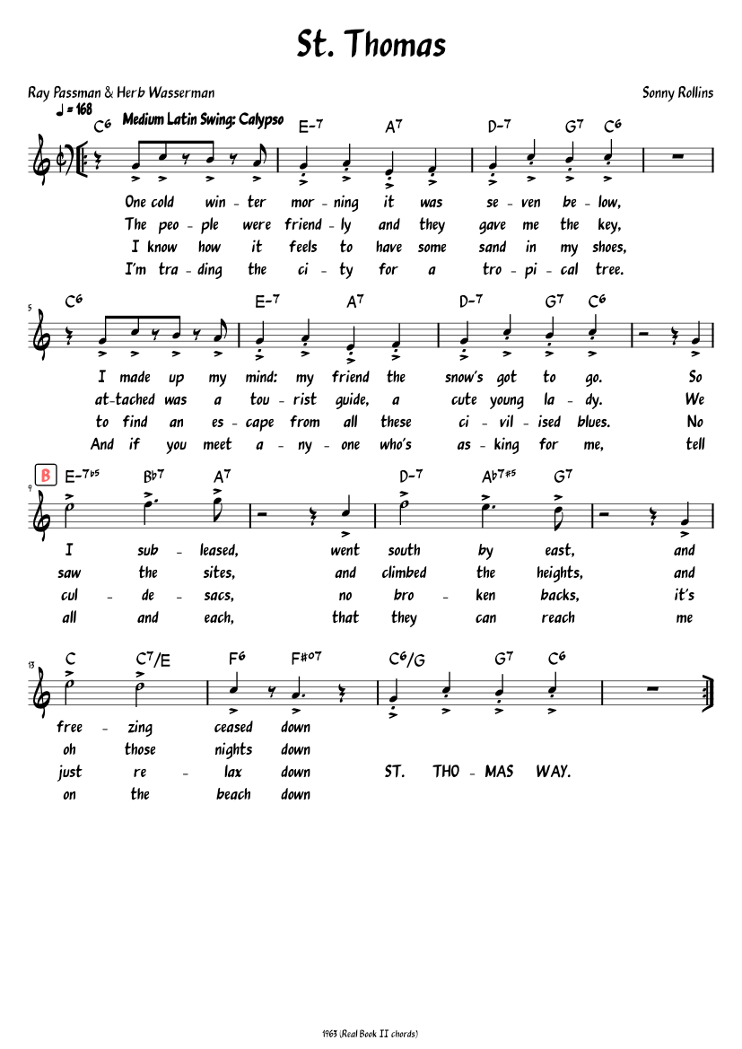 St. Thomas (lead sheet with lyrics ) Sheet music for Piano (Solo ...