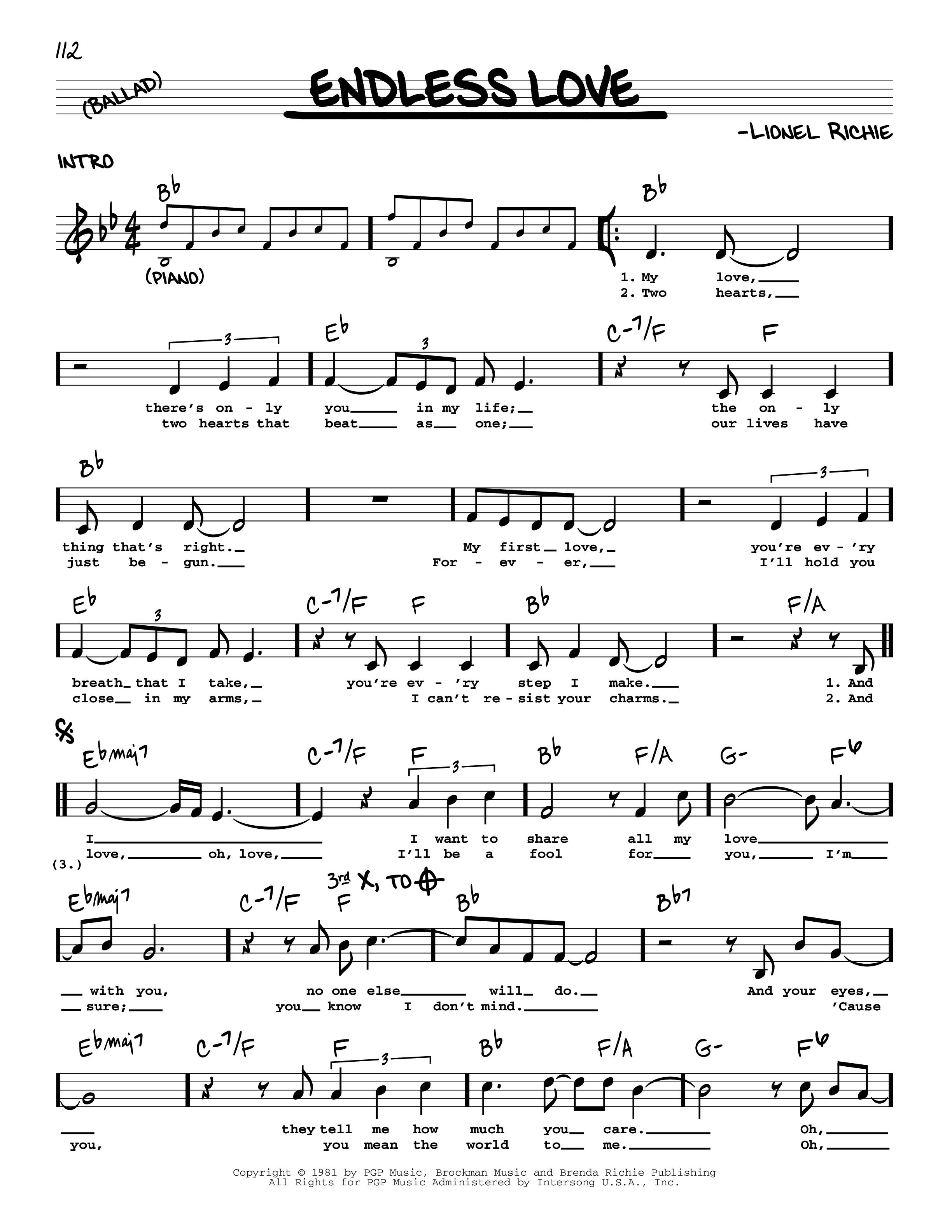 Play Official version of Endless Love Sheet Music by Diana Ross ...